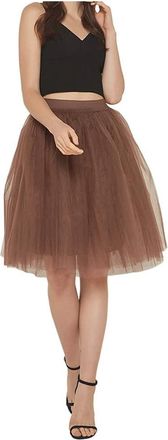 Minetom Damen T&uuml;llrock Rockabilly Tutu Rock Hohe Taille Ballett Unterrock Kurz Petticoat Vintage Karneval Party Knielang Unterrock Skirt Kaffee S