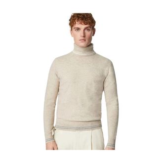 Lubiam Beiger Woll-Kaschmir-Pullover mit Grauen und Wei&szlig;en Details - - Knitwear - Herren - Beige - 3XL