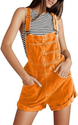 Generic Rrongwn Salopette dété pour femme - Salopette courte en jean - Avec bretelles - Décontractée - Stretch - En denim - Jambes larges - Pantalon de travai