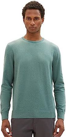 Tom Tailor Pull Basique en Maille à col Rond, 32619-mélange de poussière Verte, XXL pour des Hommes