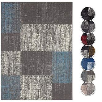 Hanse Home Design Kurzflor Teppich Block kariert meliert Karo Platten Optik Geometrisches Muster, f&uuml;r Schlafzimmer, Wohnzimmer, Kinderzimmer, B&uuml;ro - Hellblau/Gra