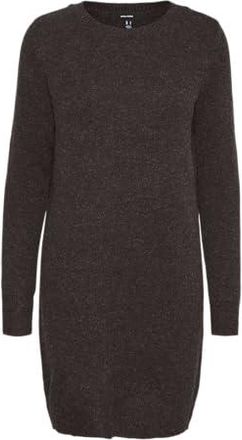 Vero Moda Vmdoffy Robe à col Rond Ls GA Noos Tricot, Gâteau Chocolat W. Noir mélangé, XS Femme