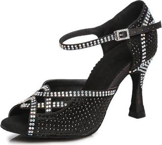 Miyoopark Chaussures de danse latine pour femme avec bride en strass - Sandales formelles de mariage, L459 Noir Talon 9 cm, 38.5 EU