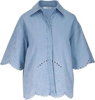 Zimmermann Femme, Blouses et Chemises, Bleu, Taille: 38 FR Daylight Embroidered Denim Shirt