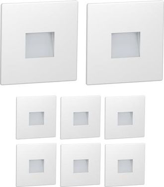 LEDs Com 8 pi&egrave;ces Lumi&egrave;re descalier LED/lampe murale encastr&eacute;e FOW pour lint&eacute;rieur et lext&eacute;rieur, downlight, rectangulaire, 85 x 85mm, blanc chaud