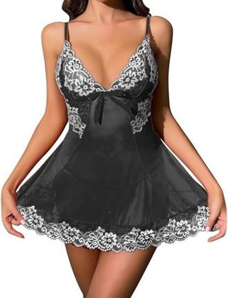 Generic Body sexy en dentelle avec chemise de nuit transparente s&eacute;duisante, Noir, M