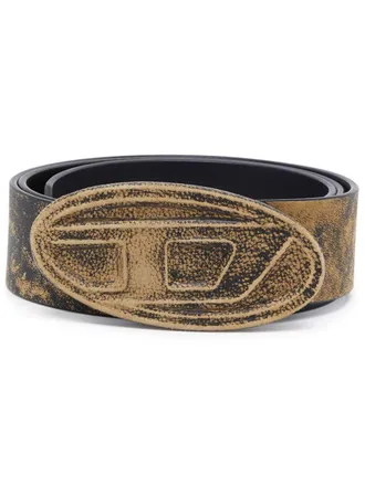 Diesel ceinture en cuir &agrave; boucle logo - Marron