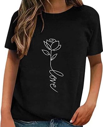 Generic T-shirt &agrave; manches courtes pour la Saint-Valentin 2026 - Printemps et &eacute;t&eacute; - Imprim&eacute; sans capuche - Col rond, Noir, L
