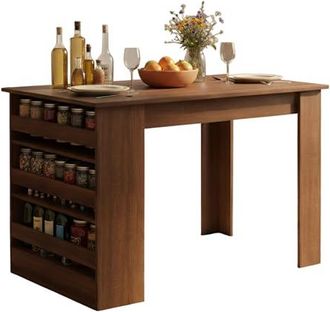 Furniture R Esstisch Bistrotisch, Bartische & -theken,mit 3-Regalen, mit Weinregal, K&uuml;chentisch f&uuml;r K&uuml;che Wohnzimmer Esszimmer, 110x70x75 cm, Retro Braun