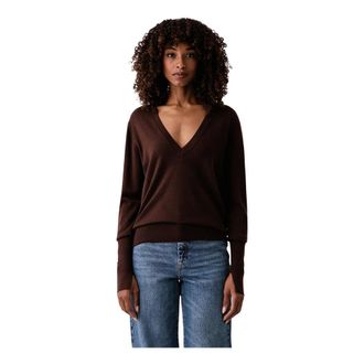 Patrizia Pepe Pull en laine &agrave; col en V - Femme - Pulls - Brun - Taille: 38 FR