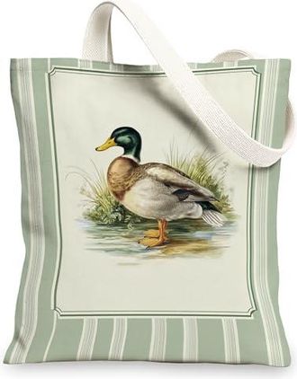 Generic Sac fourre-tout en toile de canard, sacs à provisions vintage réutilisables, respectueux de lenvironnement, sacs à bandoulière verts légers, vert, 13x