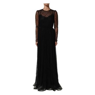 Dolce & Gabbana Lang&auml;rmeliges Maxikleid - - Dresses - Damen - Schwarzk - S
