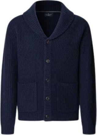 Hackett Cardigan &agrave; col ch&acirc;le en laine m&eacute;rinos c&ocirc;tel&eacute;e - Homme - Pulls - Bleu - Taille: M