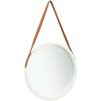 vidaXL Miroir mural avec sangle 50 cm Blanc Vidaxl