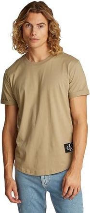Calvin Klein T-Shirt Manches Courtes Homme Badge Turn Up Sleeve Col Ras-du-Cou, Beige (Tree House), XL