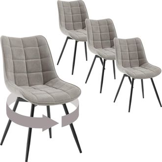 Woltu Esszimmerst&uuml;hle drehbar 4er Set K&uuml;chenstuhl Polsterstuhl Wohnzimmerstuhl Sessel mit R&uuml;ckenlehne, Sitzfl&auml;che aus Samt, Metallbeine, Hellgrau EZS87hgr-4