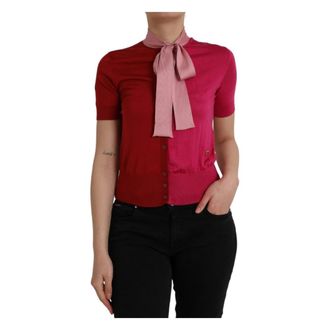 Dolce & Gabbana Rosa Seidenbluse mit Ascot-Kragen - - Knitwear - Damen - Rosa - S
