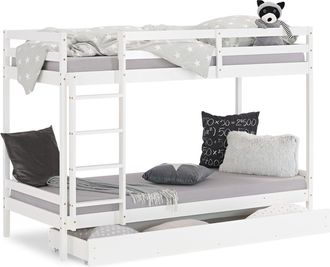 Homestyle4u 1432, Etagenbett 90x200 cm 2 Kinder mit Stauraum Kinderbett Wei&szlig; Bettgestell mit Treppe Bettkasten Kiefer