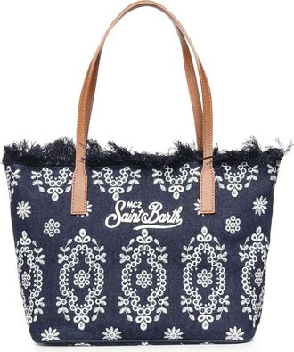 MC2 Saint Barth Femme, Sacs, Bleu, Taille: ONE Size Sac bandouli&egrave;re &agrave; franges avec logo brod&eacute;