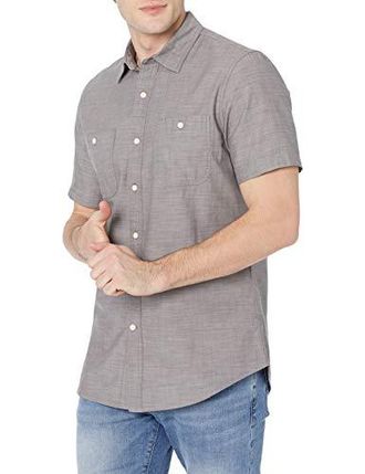 Amazon Essentials Chemise en Chambray à Manches Courtes et Coupe Classique Homme, Gris Foncé, XXL