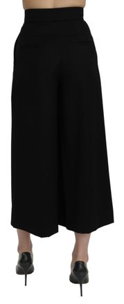 Dolce & Gabbana Womens Black High Waist Wide Leg Cropped Pants Virgin Wool