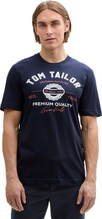 Tom Tailor Herren T-Shirt mit Logo-Print aus Baumwolle, sky captain blue, XXXL
