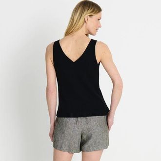 Lands End Baumwoll-Stricktop mit V-Ausschnitt, Damen, Gr&ouml;&szlig;e:48-50 regular, Schwarz, Baumwolle, by Lands End