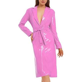 dPois Femme Manche Longue Jacket Cuir Verni Veste Moto Avec Ceinture Pole Danse Festival Rave V&ecirc;tements Y2K Veste Cuir Noir Marron carnaval Rose S