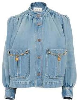 Chlo&eacute; Femme, Vestes, Bleu, Taille: 38 FR Veste Fronc&eacute;e &agrave; Col Montant