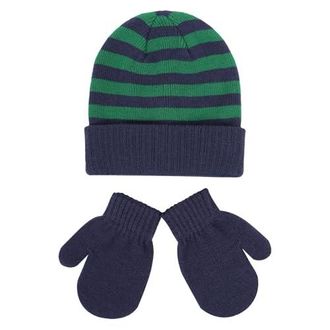 Generic Casquettes bleues Gar&ccedil;ons Filles Gants Ensemble Hiver Coupe-vent Chaud Rayures Riding Chapeau Tricot&eacute; Chapeau Gants Deux Ensembles pour 48 Ans Enfants