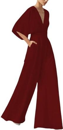 Generic Combinaison habill&eacute;e &agrave; manches pour femme - Col en V - Combinaison d&eacute;t&eacute; &eacute;l&eacute;gante - Jambe large - Manches 3/4 - Grenouill&egrave;re &agrave; jambes droites, RD1., XX