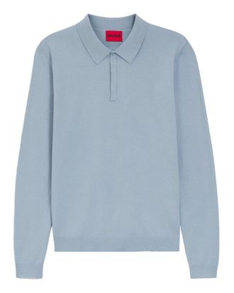 HUGO BOSS Langarm-Poloshirt mit verdeckter Knopfleiste, Slim Fit in