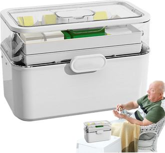 Generic Medikamenten-Organizer - Hausapotheke | Tragbare Pillendose mit 3 Etagen und herausnehmbarem Tablett für Familien, Erwachsene und Senioren