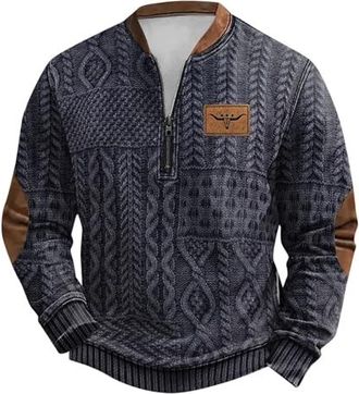 Generic Sweat-shirt pour homme, demi-fermeture éclair, pull pour homme, t-shirt à manches longues, chaud, hiver, décontracté, pull en tricot pour homme, sweat