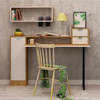 Homemania The Furniture Project by Schreibtisch & Bücherregal, Schiefer Joffrey, Corpo: Eiche weiß, Beine: schwarz matt