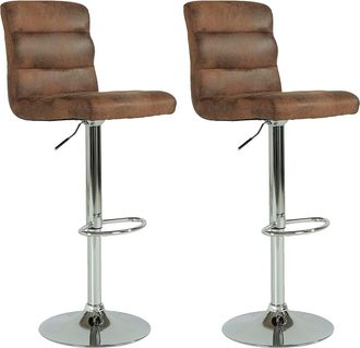 Byliving Barhocker 2er Set Phil/Vintage-Bezug in braun/Gestell verchromt/Barstuhl/Tresenhocker/bis 110 kg/B 42, H 98-120, T 51 cm