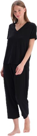 Dagi Black Knitted Regular Regular Waist Supreme Long Leg Short Sleeve V-Neck T-Shirt & Trousers, Black, L