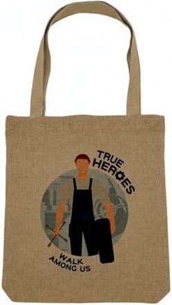 Fabulous Sac Shopping Tote Bag Aspect Lin - True Heroes - Mechanic Job Hero Sac de Courses Toile Epaisse 360g Beige Naturel Cabas Port&eacute; Epaule Solide Imprim&eacute; e