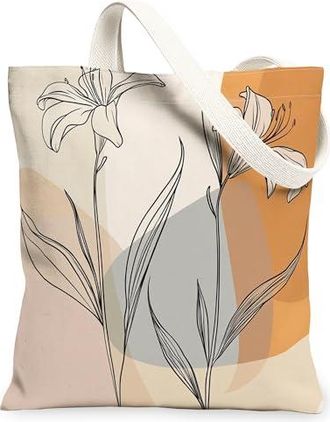 Generic Sac fourre-tout en toile pour le shopping 33 x 38 cm, motif floral r&eacute;tro du milieu du si&egrave;cle, sac d&eacute;picerie r&eacute;utilisable pour femme, amusant et funky,