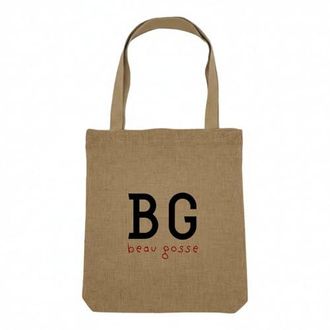 Fabulous Sac Shopping Tote Bag Aspect Lin - BG (Beau Gosse) Expression Beaut&eacute; Homme - Sac de Courses Toile Epaisse 360g Beige Naturel Cabas Port&eacute; Epaule Solide