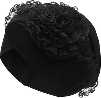 ZLYC Bonnet d&eacute;t&eacute; &eacute;lastique pour Femme avec Fleurs, Fleur en Dentelle Solide Noire, Taille Unique