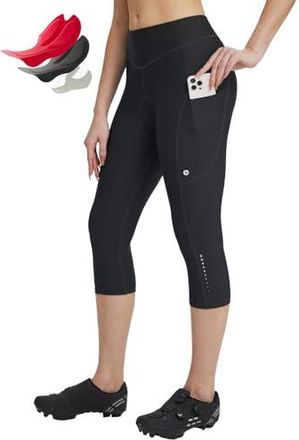 Baleaf Pantalon De Cyclisme 4D Rembourré pour Femme - Taille Haute - Collants De Cyclisme avec Poches, Noir, XXL