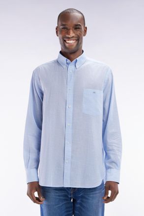 Eden Park Chemise En Popeline De Coton &Agrave; Microcarreaux Vichy Ciel Coupe Droite