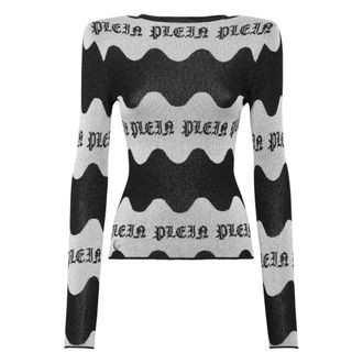 Philipp Plein Femme, Pulls, Multicolore, Taille: 42 FR Jacquard Lurex Padded Shoulder Top Waves