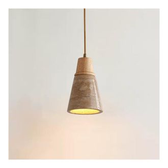 Generic Stein-Pendelleuchte, K&uuml;cheninsel-Pendelleuchte, moderner Travertin-Kegel-Kronleuchter - minimalistische Stein-H&auml;ngelampe mit Holzplatte und Verstellba