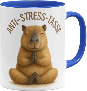 OM3 Capybara Anti-Stress Kaffee-Tasse mit Spruch - Lustige Keramiktasse mit meditierendem Wasserschwein - Keramik Becher - 325ml - Beidseitig Bedruckt - B