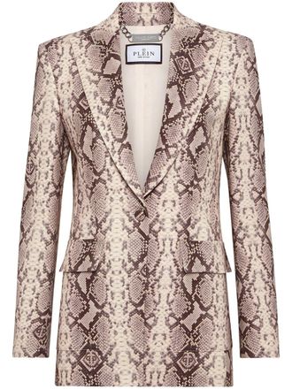Philipp Plein blazer satin&eacute; &agrave; imprim&eacute; peau de python - Tons neutres