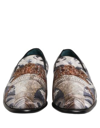 Dolce & Gabbana Mens Multicolor Floral Tapestry Embroidery Loafer Shoes Leather