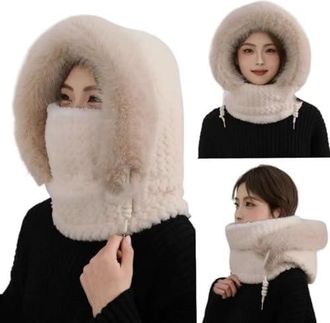 Generic Bonnet 3 en 1 avec &eacute;charpe et masque pour femmes, bonnet tricot&eacute; chaud dautomne et dhiver, &eacute;charpe balclava coupe-vent et doublure en polaire pour tem