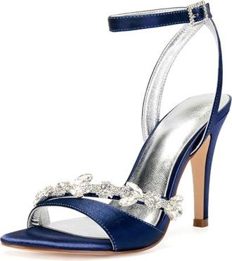 Generic Chaussures De Mariage Femme Sandale À Talon Mariée Bout Ouvert Mariée Cheville Heeled Sandales Talons Aguilles Sexy 10.5Cm,Dark Blue,39 EU